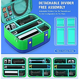 Kawaye Switch Case for Switch/Switch OLED & Switch Accessories, Protection Switch Travel Case for Nintendo Switch Console, Portable Switch Carrying Case Storage Messenger Bag Travel Case,Green-Blue