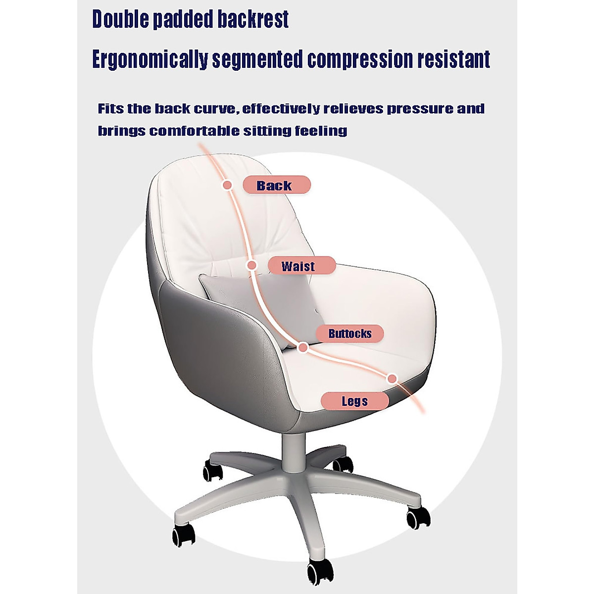 Home Office Desk Chairs, Swivel Chair Cute Leather Computer Office Dressing Table Chair for Women, Ergonomic Height Adjustable Swivel Chair (Color : Gray and Off-White)