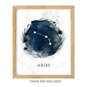 Aries Zodiac Constellation Wall Art Print - 11x14 UNFRAMED Astrological Star Sign in Shades of Indigo, Navy Blue. Makes a Great Gift for March-April Birthdays.