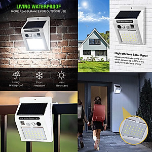 AMZSTAR Solar Motion Sensor Security Lights Wall Lights with Remote Solar Sound Alarm Strobe Light,3 Modes Waterproof Solar Alarm Lights Outdoor Solar Lamp for Farm,Barn,Villa,Yard,Garden (2pcs)