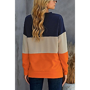 KINGFEN Womens Fall Fashion Clothes 2024 Oversized Crewneck Sweatshirt Long Sleeve Casual Shirts Plain Color Block Lightweight Pullover Sweatshirts No Hood Comfy Tops Outfits Sweaters Orange Large