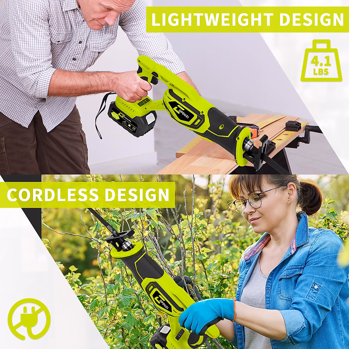 COPDUZI Cordless Reciprocating Saw,Brushless Cordless Saws With 21V 4.0Ah Battery Powered Electric, 0-3500SPM Variable Speed,12 Saw Blades Kit for Wood/Metal/PVC Cutting Included