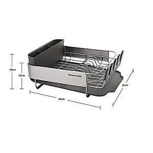 KitchenAid Compact, Space Saving Rust Resistant Dish Rack, with Angled Self Draining Drain Board and Removable Flatware Caddy, 16.06-Inch, Gray