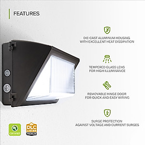 ASD 80W LED Wall Pack Light with Dusk to Dawn Photocell, 5000K 11973LM 120-277V, Dimmable Commercial LED Wallpack Security Lights, Outdoor Wall Light for Building, Parking Lot, UL DLC Premium, Bronze