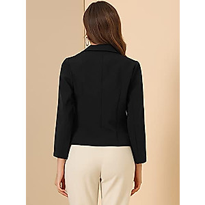 Allegra K Women's Open Front Office Work Business Casual Crop Suit Blazer Jacket Small Black-Solid