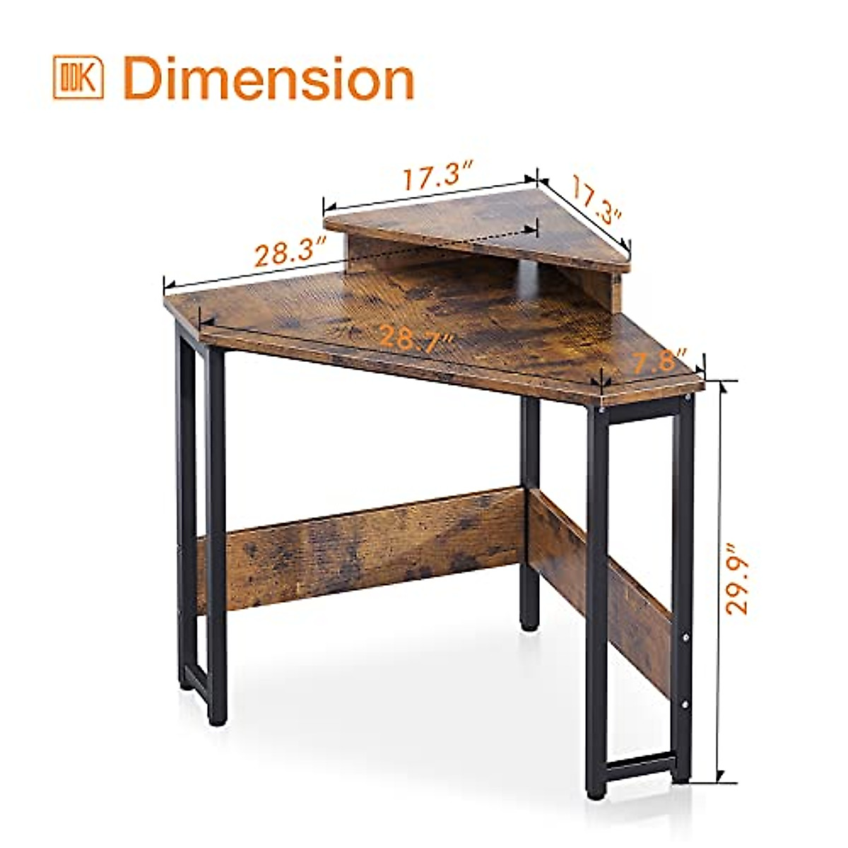 ODK Corner Desk Space Saving Small Desk with Sturdy Steel Frame, Computer Desk with Monitor Stand for Small Space, Easy Assembly Triangle Vanity Desk with Durable Wooden Desktop