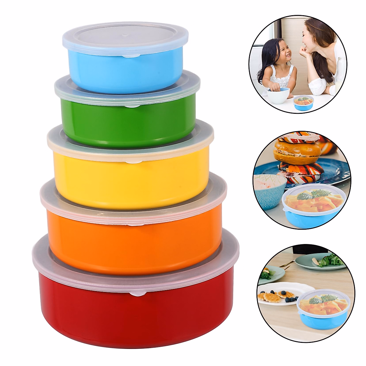 MUSISALY 5 Pcs Crisper Snack Containers Stainless Steel Food Containers Metal Food Containers with Lids Stainless Steel Containers with Lids Stainless Steel Bowls Food Preservation Bowls