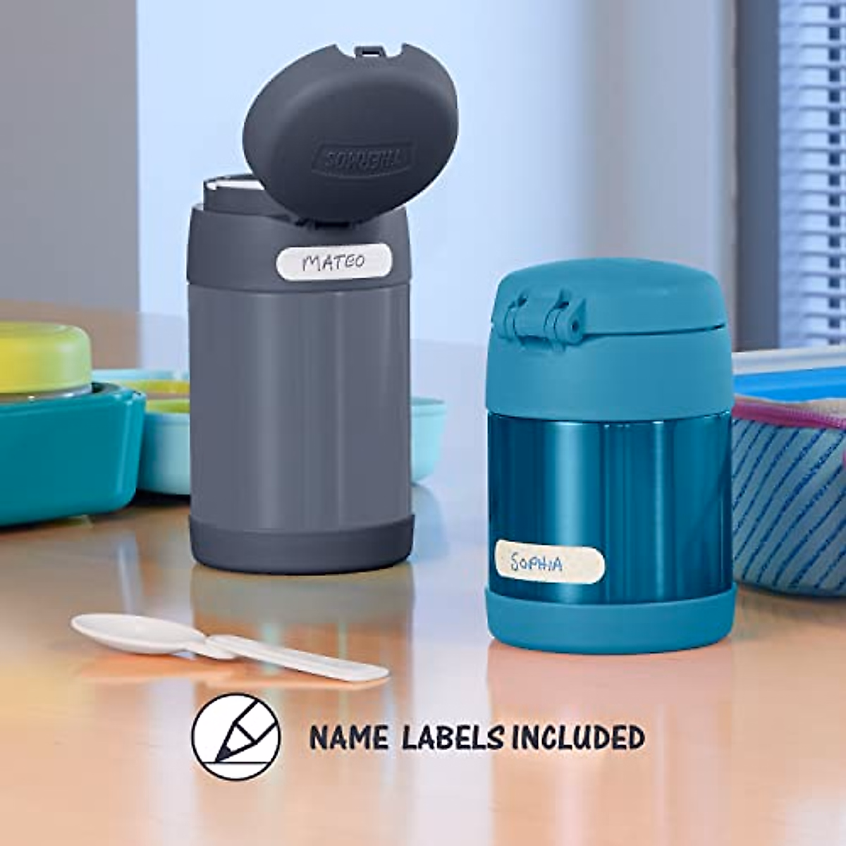 THERMOS FUNTAINER 16 Ounce Stainless Steel Vacuum Insulated Food Jar with Folding Spoon, Black Matte