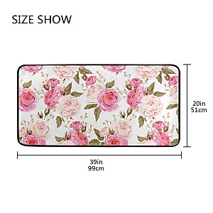 susiyo Kitchen Mat Beautiful Floral Pink Roses Kitchen Rug Mat Anti-Fatigue Comfort Floor Mat Non Slip Oil Stain Resistant Easy to Clean Kitchen Rug Bath Rug Carpet for Indoor Outdoor Doormat