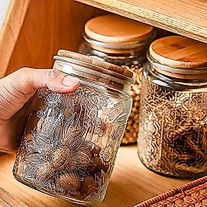 ANSQU Vintage Glass Jar Canister Airtight Storage Jar Container with Bamboo Wooden Lid for Kitchen Counter, Pantry, Coffee, Tea, Sugar, 23.7 FL oz