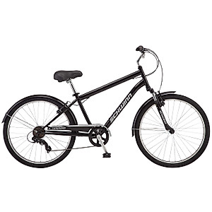 Schwinn Suburban Adult Classic Comfort Bike, Mens and Womens, 26-Inch Wheels, 7 Speed Drivetrain, 17-Inch Steel Frame, Alloy Linear Hand Brakes, Black