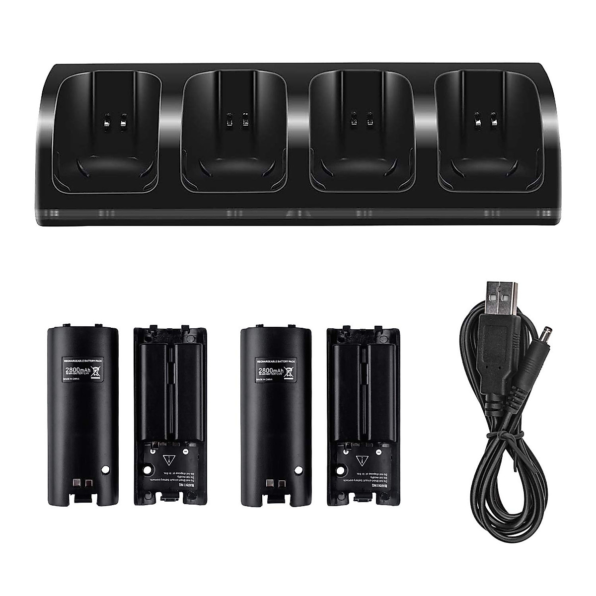 Four Charger Dock for Wii Remote, TechKen Remote Control Charger Docking Station with 4 Rechargeable Batteries from Nintendo Wii Rometo Control