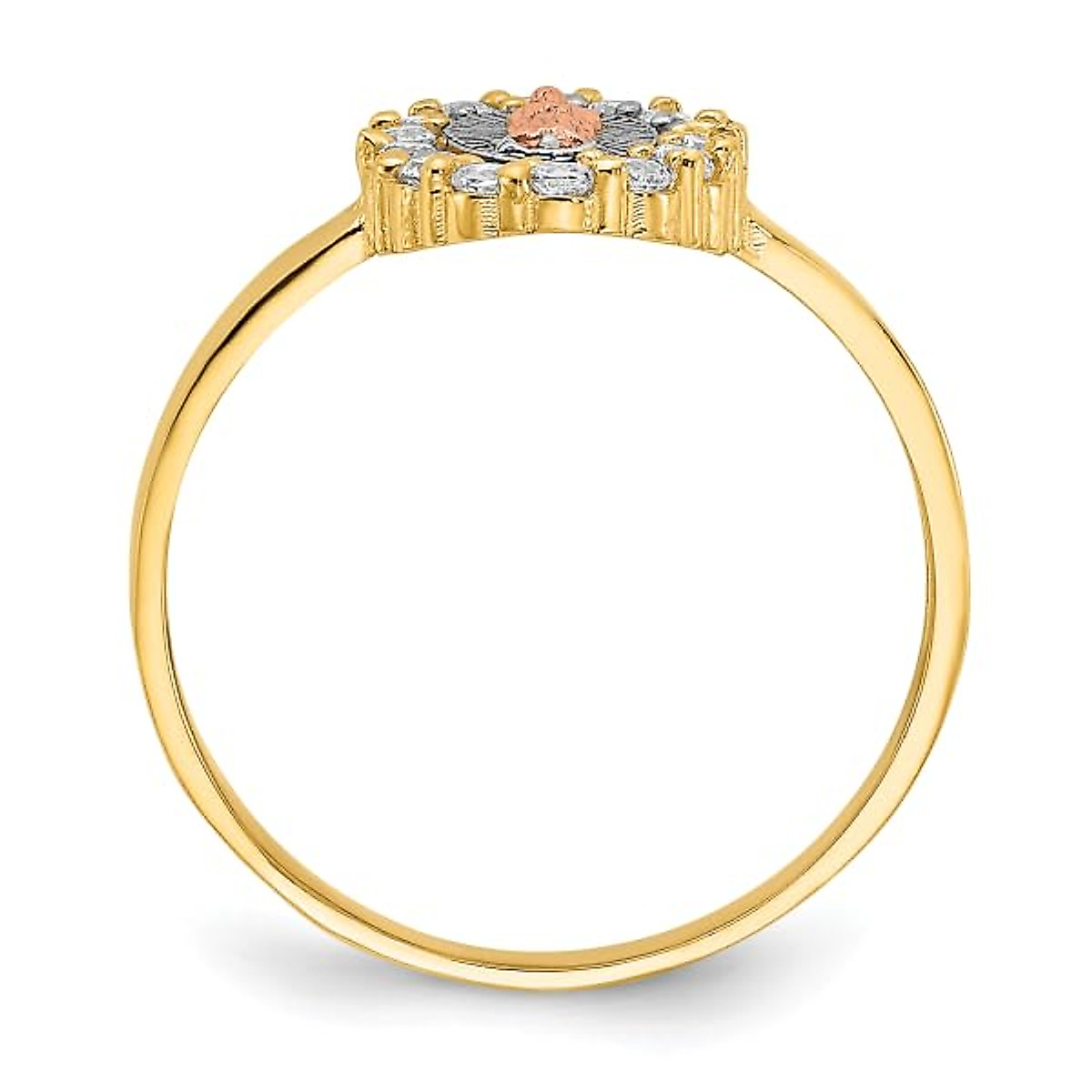 IceCarats 14K Two Tone Gold White Cubic Zirconia CZ Our Lady of Guadalupe Virgin Mary Virgencita Maria Rosa Catholic Christian Holy Mother Band Size 7