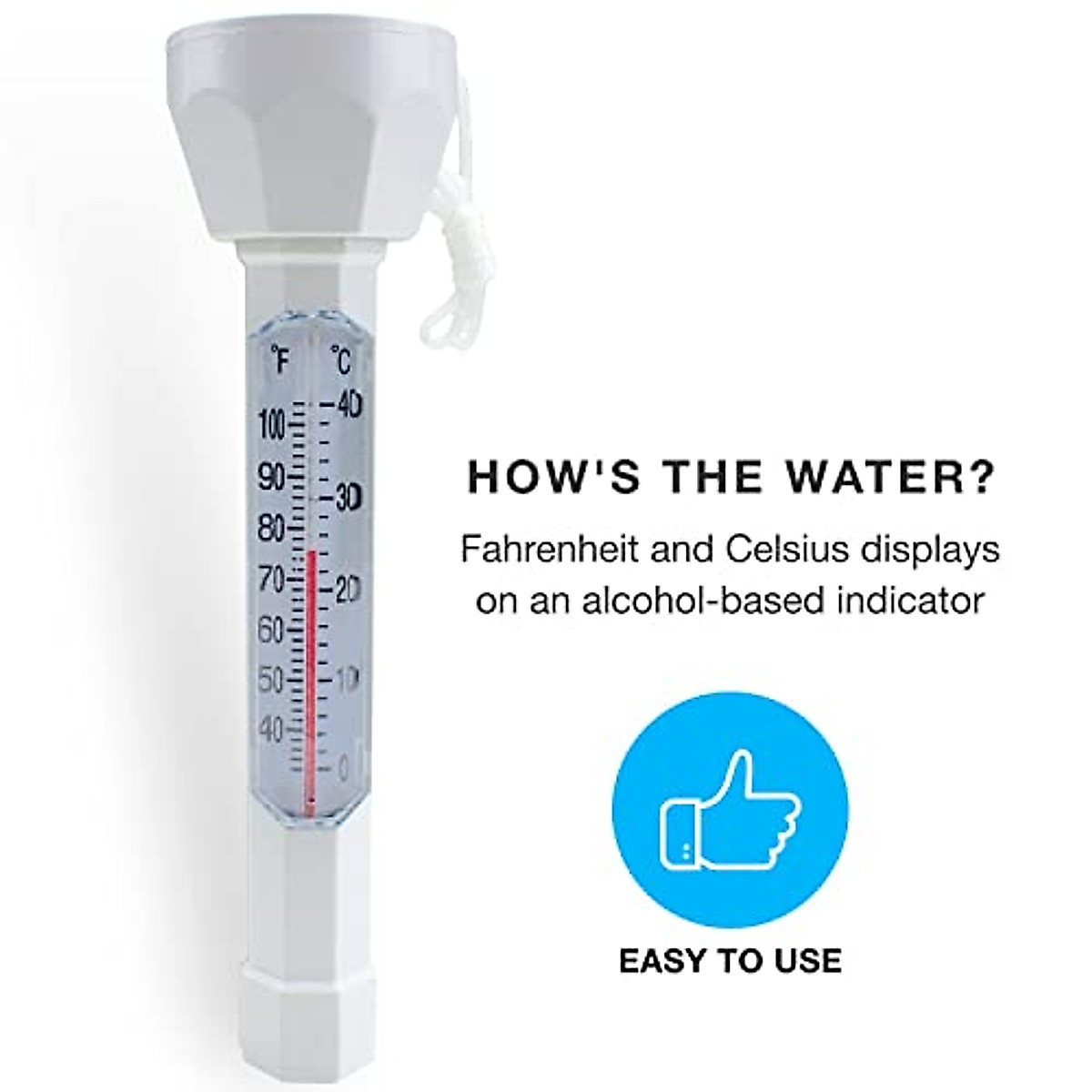 SplashTech Floating Buoy Pool Thermometer with Jumbo EZ Read Display & Cord- Shatter Proof- Swimming Pool Maintenance Equipment for Indoor or Outdoor Swimming Pool, Hot Tub, Jacuzzi, Spa