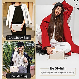 H HANBELLA - A FASHION TRENDY COLLECTION. FOREVER. - Small Crossbody Purse for Womens and Girls - Cute Off White Shoulder Bow Bag Quilted Leather Handbag - Satchel for Ladies and Teens