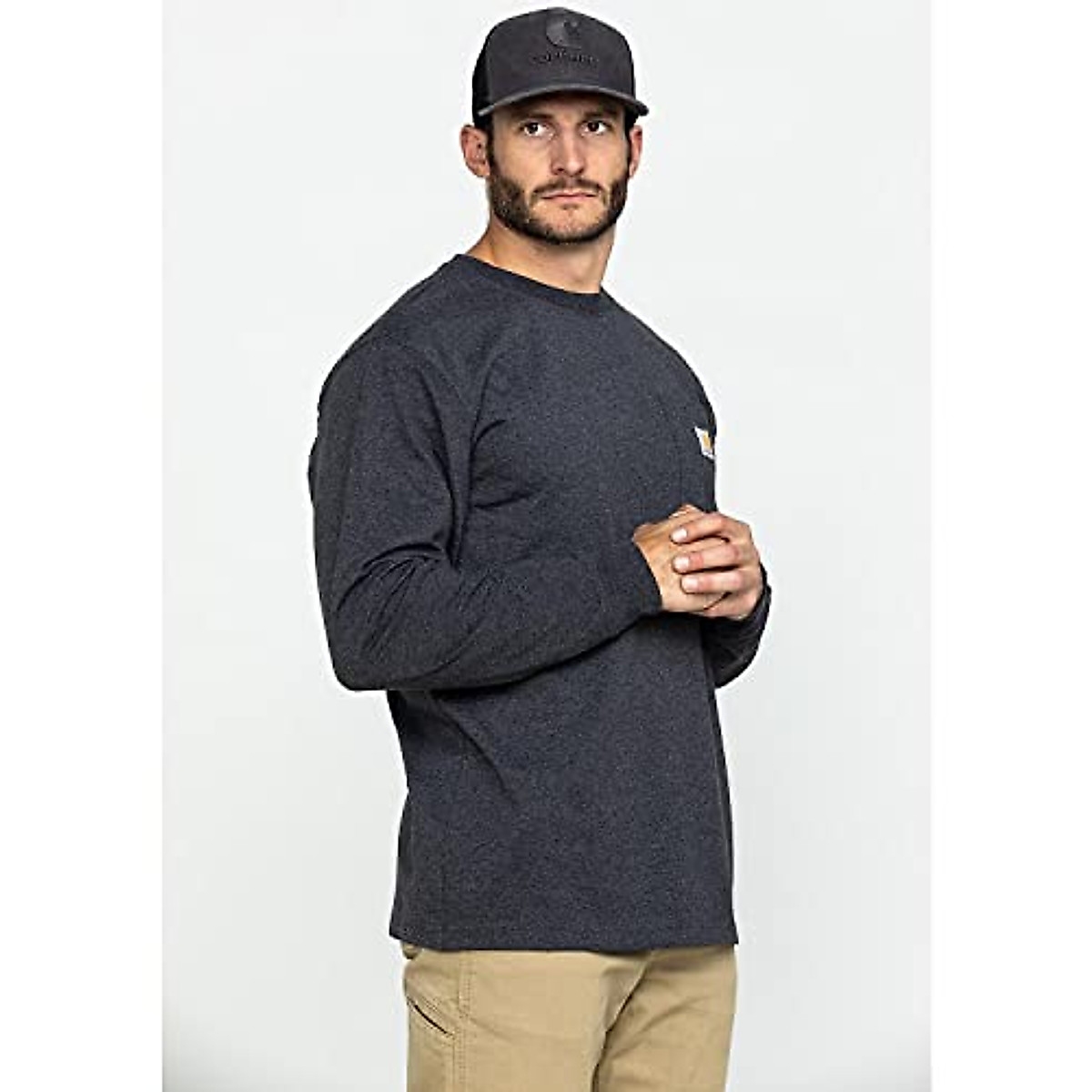 Carhartt Men's Loose Fit Heavyweight Long-Sleeve Pocket T-Shirt, Carbon Heather, REG-M
