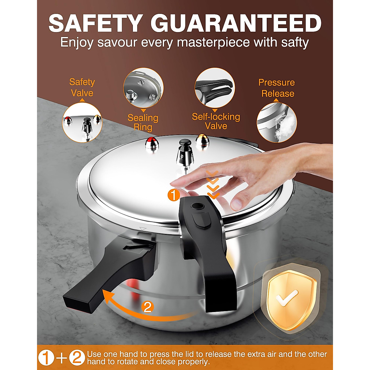 WantJoin 8Qt Aluminum Pressure Cooker w/Release Valve & Multiple Protective Devices,Pressure Canner Compatible with Gas & Induction Cooker,Canner Rack Included