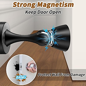 KOLAKO Door Stopper, Magnetic Door Stops, Brushed Satin Nickel, 2 Pack Wall Floor Mounted Black Magnetic Door Catch Door Holder, Stainless Steel Metal Soft-Catch Doorstop Door Stopper