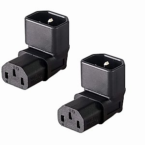 Vrllinking IEC C14 to C13 90 Degree Power Adapter for LCD Wall Mount TV/Computer Host/Monitor/Rice Cooker/Electric Kettle,10A PDU Plug, Up/Down Right Angled IEC Power Adapter (2 Pack/Black)