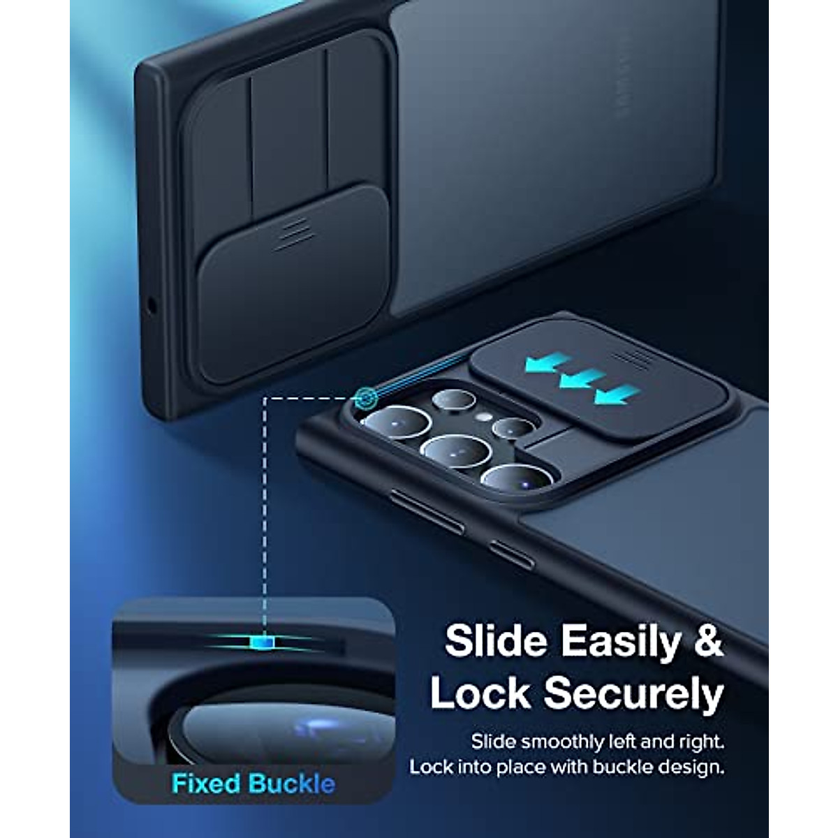 Tongate Compatible with Samsung Galaxy S23 Ultra Case with Slide Camera Cover, [Military Grade Drop Protection] Slim Translucent Matte Back Phone Case for Galaxy S23 Ultra Case 6.8 Inch, Black