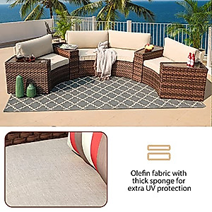 SUNSITT Outdoor Patio Furniture 8-Piece Half-Moon Curved Sofa Set Brown PE Wicker Sectional Conversation Set with Cushions(Beige)
