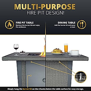 Kinger Home Ethan Rattan 42-Inch Outdoor Patio Propane Gas Fire Pit Table, CSA Certified 50,000 BTU Firepit, Grey Aluminum Frame