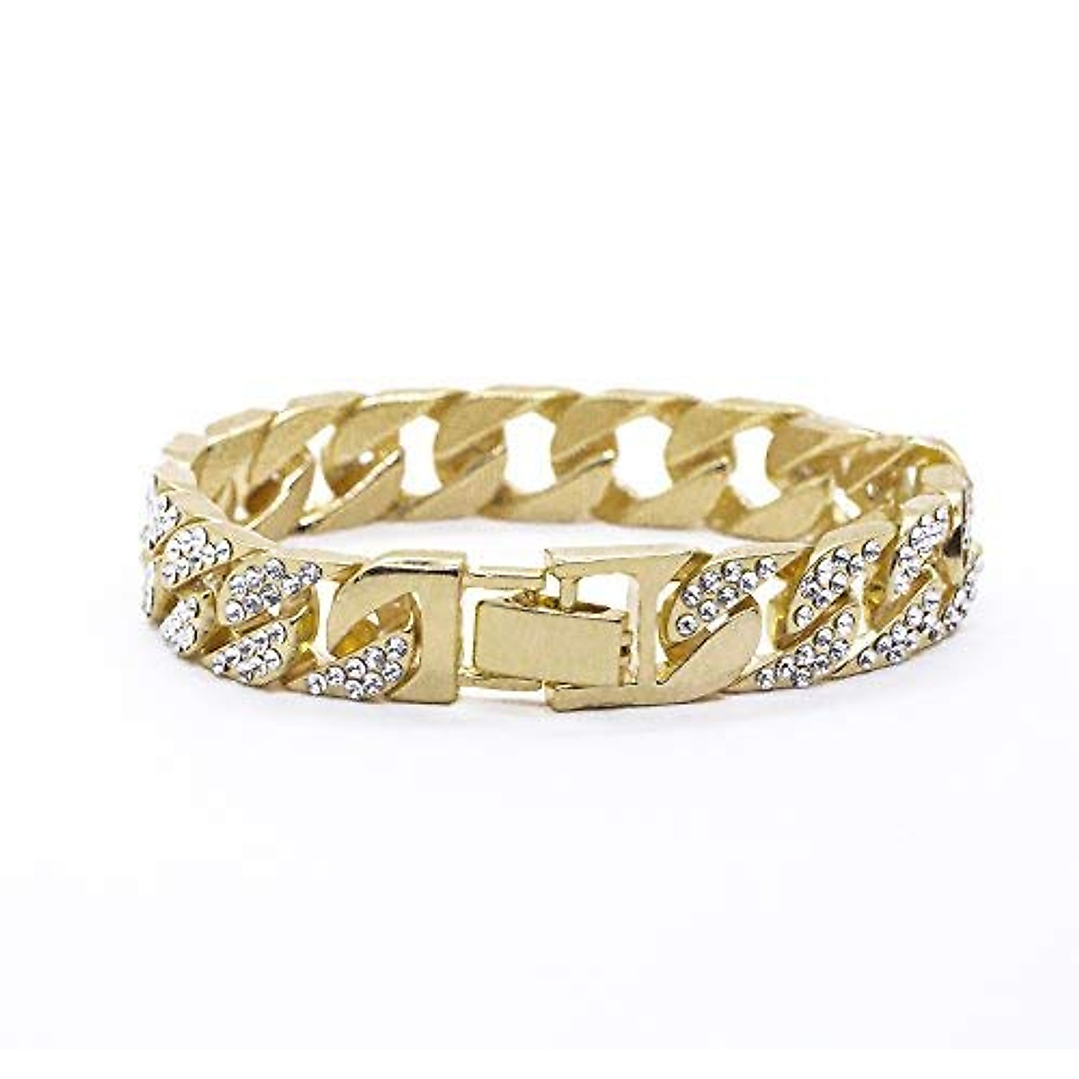 Charles Raymond Bling-ed Out Silver Round Luxury Mens Watch w/Bling-ed Out Cuban Bracelet - L0504B - Cuban (Gold)