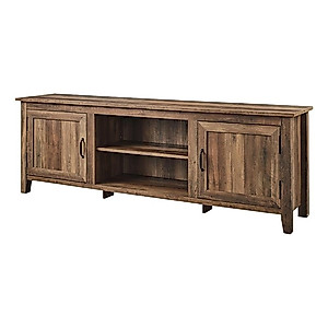 Pemberly Row Farmhouse Rustic Wood Barn Door 70" TV Stand Console with Storage in Rustic Oak