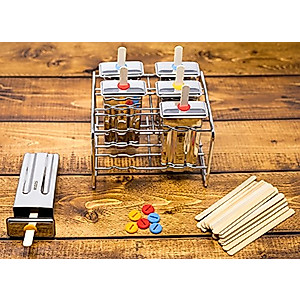 Ecozoi Stainless Steel Popsicle Molds and Rack - 6 Square Ice Pop Makers + 30 Reusable Bamboo Sticks + 12 Silicone Seals + 1 Cleaning Brush +1 Rack