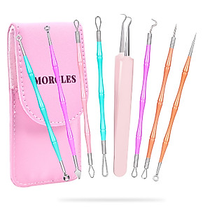 Pimple Popper Tool Kit, MORGLES 14-Heads Professional Stainless Acne Zit Popper Extraction Tools for Facial Nose with Leather Case