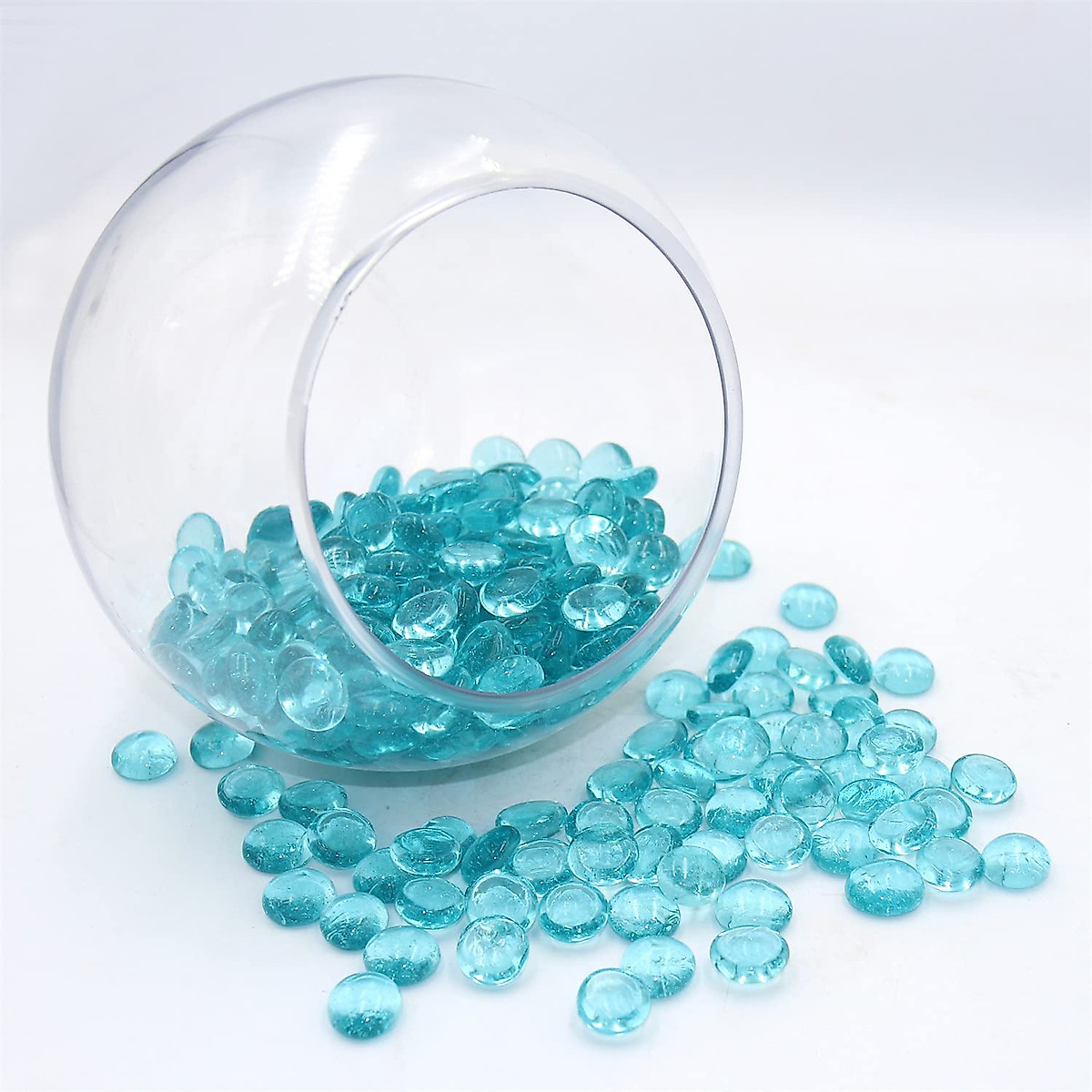 Koltose by Mash Transparent Aqua Flat Glass Marbles for Vases, 2 LB Decor Stone Beads Vase Fillers, Crafts, Table Scatter, Fish Tanks, Party Centerpieces, Gem Decor, Mosaics, Floral Displays, Fire