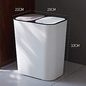 WElinks Trash Can Rectangle Plastic Push-Button Dual Compartment 12 Liter Recycling Waste Bin Garbage Can, Trash Storage Box Container Kitchen Bathroom Organizer (Grey)