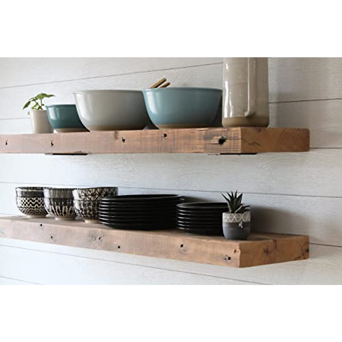 Urban Legacy Deep Floating Shelves | Reclaimed Barn Joist Deep Floating Shelves with Low Profile Brackets | High Weight Capacity (48" x 11" x 2.5", Natural)