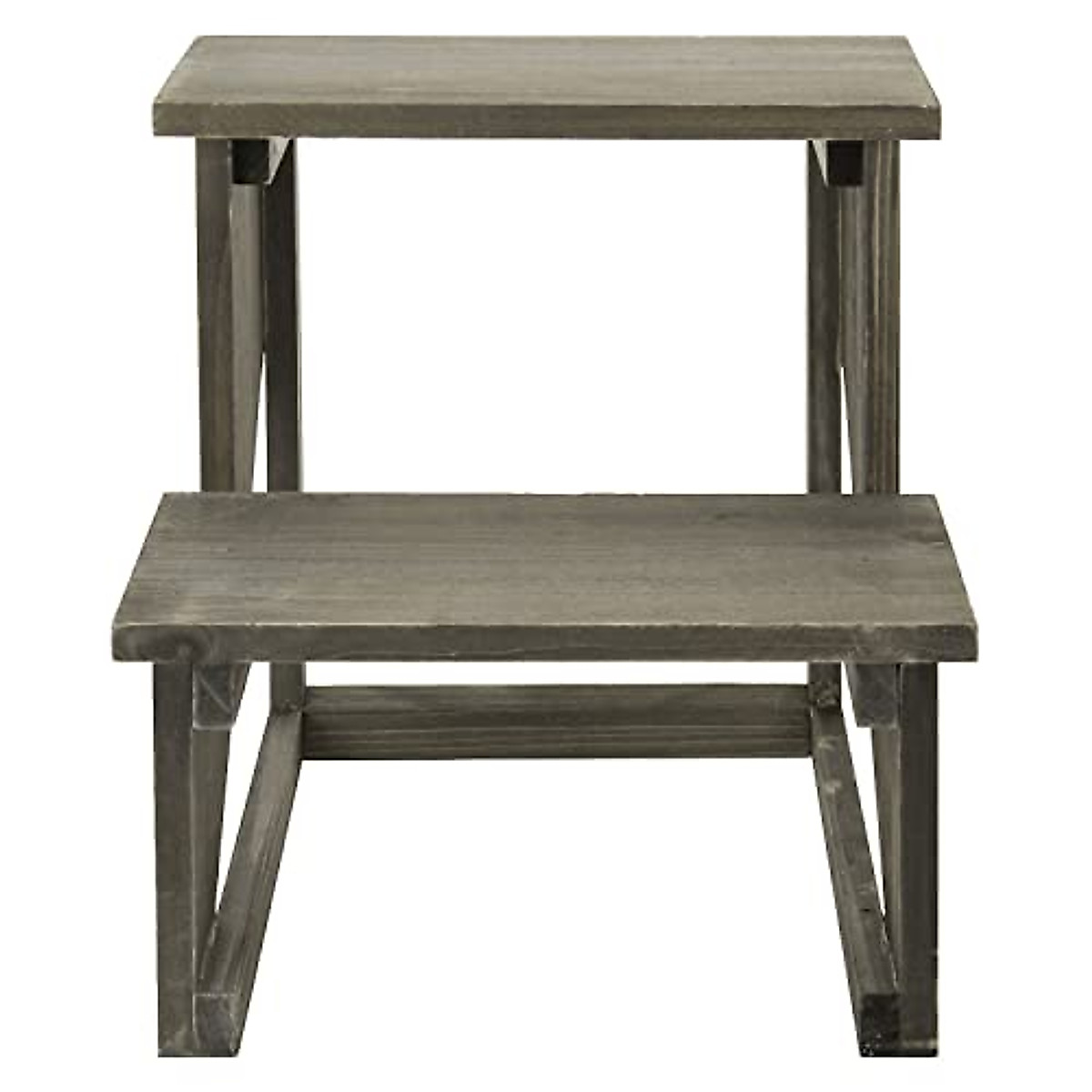 MyGift 2 Tier Rustic Dark Gray Solid Wood Desk Organizer Display Shelf, Farmhouse Style Tabletop Storage Shelves Home Decoration Rack