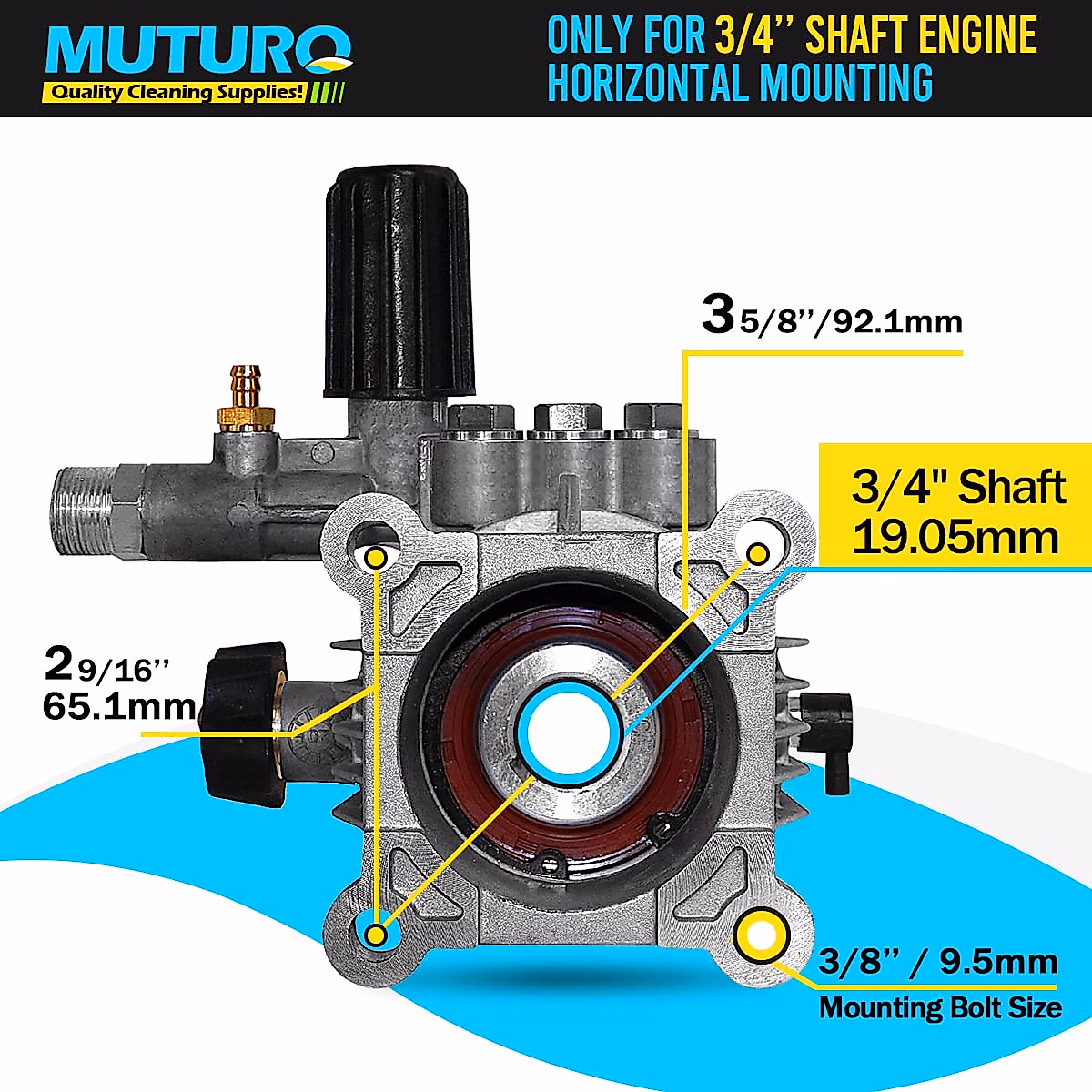 MUTURQ 3/4" Shaft Horizontal Pressure Washer Pump, Easy Adjust 2500-3000 PSI, 2.5 GPM, OEM Replacement Pump for Simpson, Honda GC 160, Homelite, and Most Power Washer