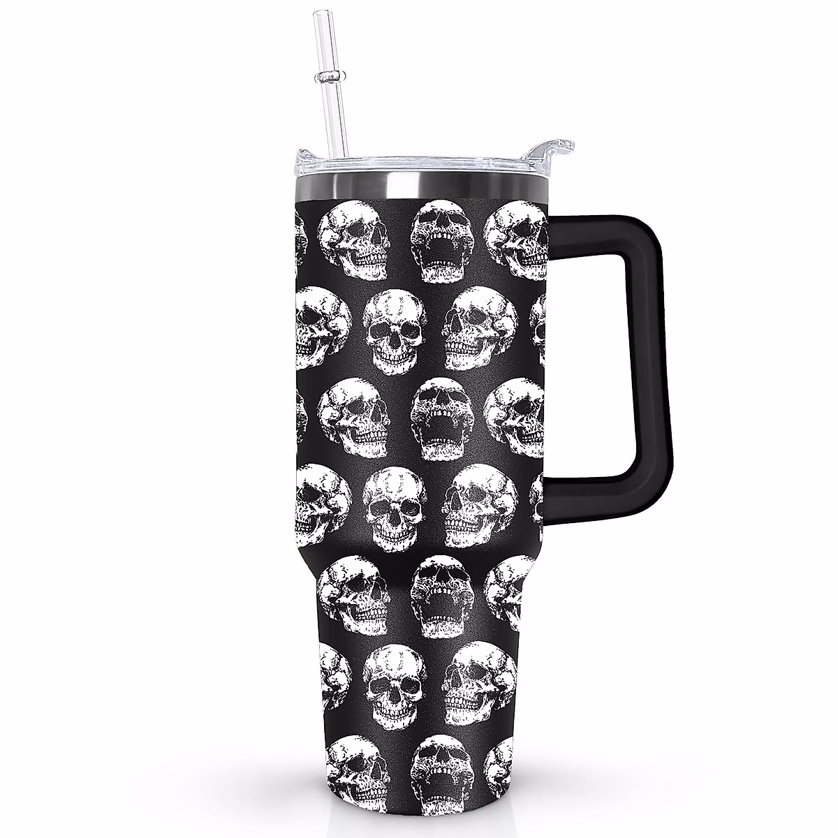30oz Skull Tumbler with Handle Lid and Straw, Goth Halloween Decor Stuff for Women,Goth Halloween Decor Witch Skull Stuff