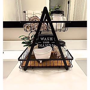 Emerson Ergonomics 2-Tier Large Fruit Basket || Wood Metal Bread Basket || Kitchen Countertop Fruit Bowl