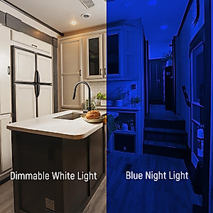 Obeaming 7.3 Inch 12 Volt LED Ceiling Dome Light, 720LM Dimmable Interior Light for RV Boat Camper Van Caravan Truck Motorhome Interior Lighting, Blue Light & Touch Switch(Warm White)