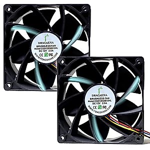 Dracaena 2 Pack Replacement Bitmain Fan for Antminer S9, T9, Z9, D3, E3, X3, L3+, 4pin, 120X120X38mm Cooling Fan, DC12V, 2.1A, 209CFM, 6000RPM, 65.2 dBA