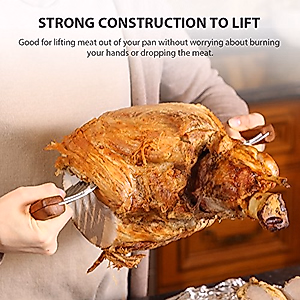 1Easylife Metal Meat Shredder Claws, 18/8 Stainless Steel Meat Forks with Wooden Handle for Shredding, Pulling, Handing, Lifting & Serving Pork, Turkey, Chicken, Brisket