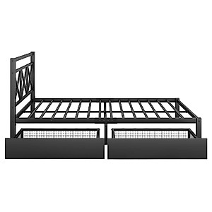 Queen Size Platform Bed Frame, Metal Bed Frame with 2 Storage Drawers Queen Bed Frame with Headboard More Sturdy, Noise-Free, No Box Spring Needed, Easy Assembly, Black