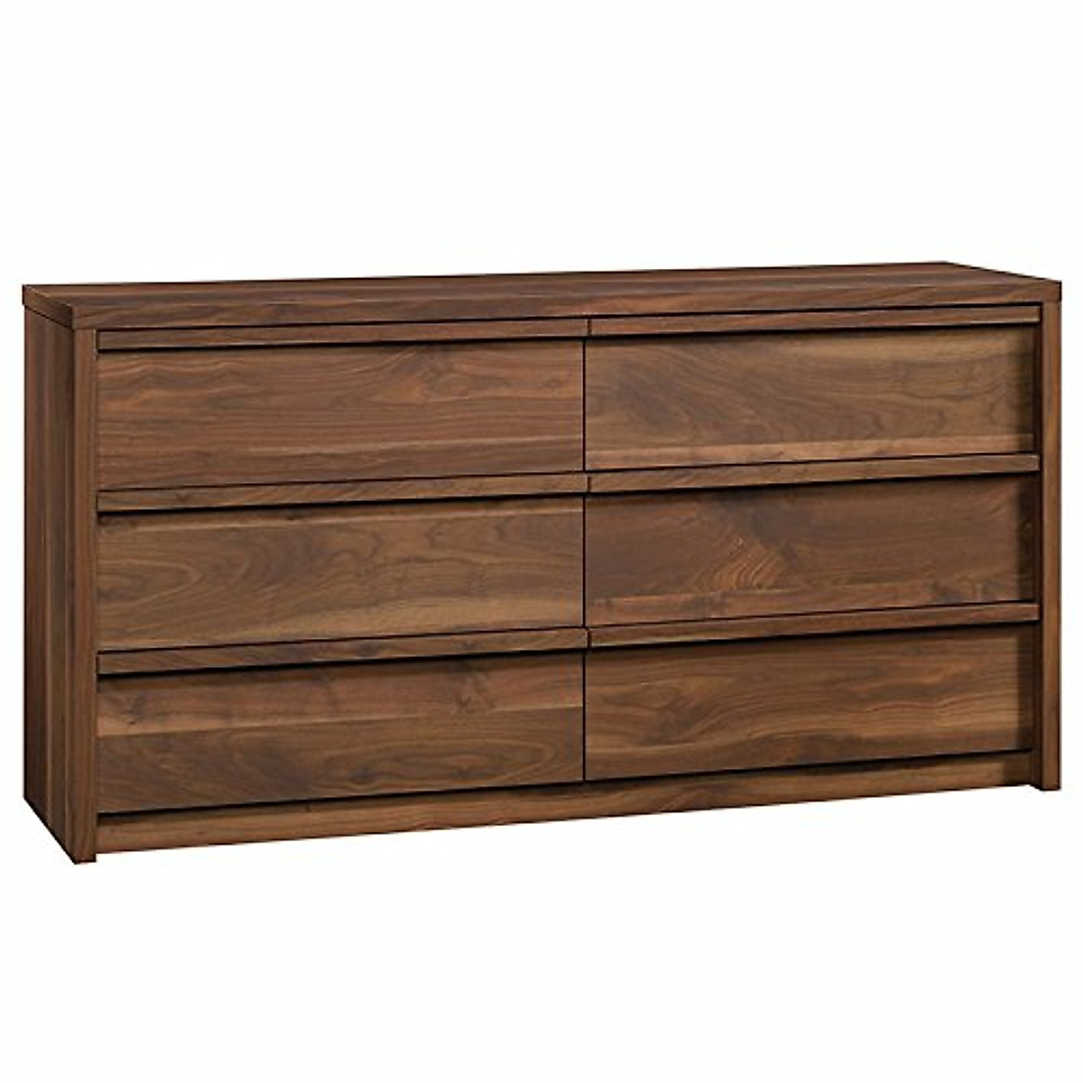 Sauder Harvey Park Dresser, L: 60.71" x W: 17.48" x H: 31.06", Grand Walnut Finish & Harvey Park Narrow Bookcase, Grand Walnut Finish