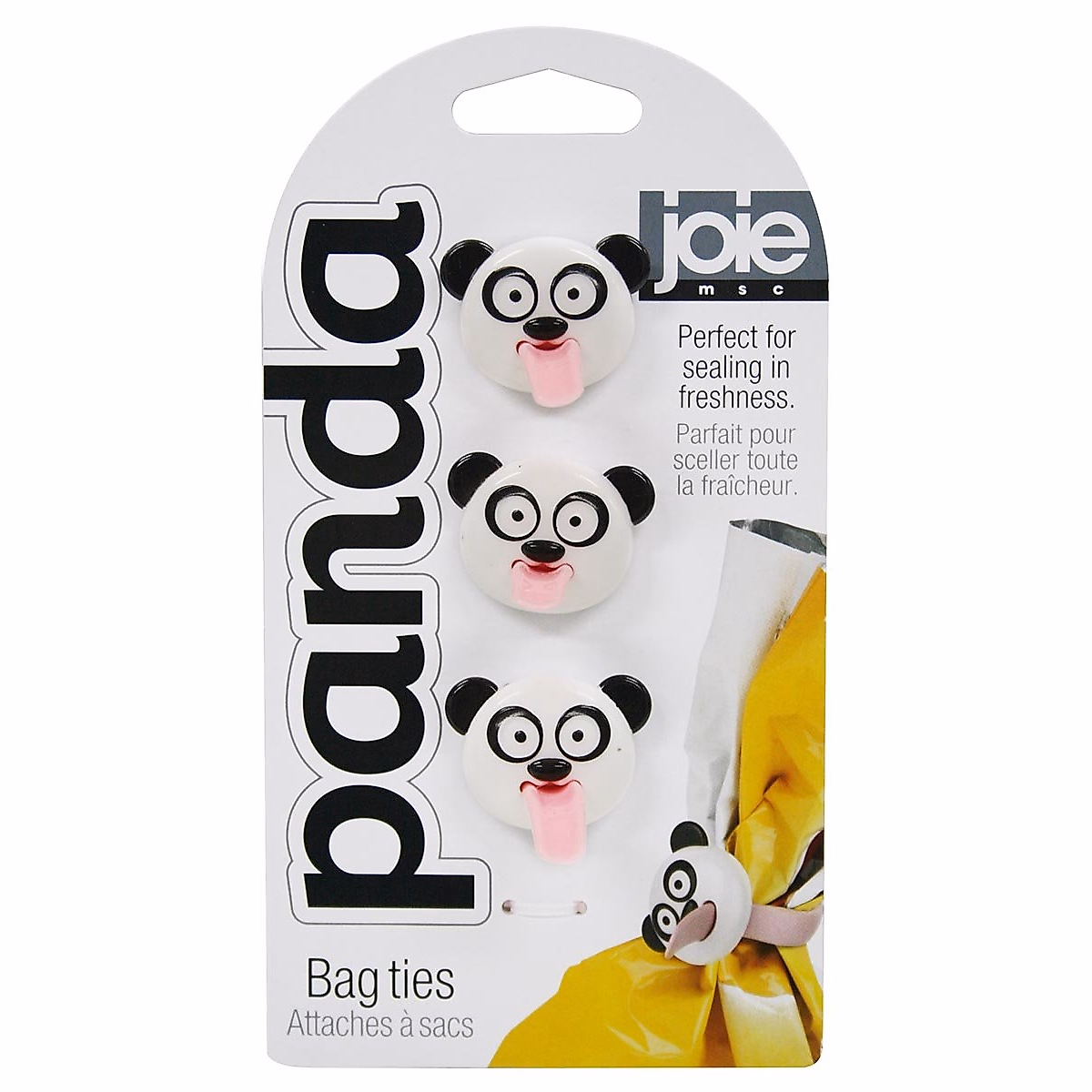 MSC International 38100 Joie Panda Bag Ties, Silicone, Set of 3, Bar Ties, Panda