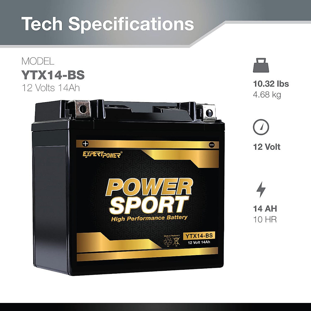 ExpertPower ETX14-BS 12v14Ah YTX14-BS replacement (12V 14Ah Sealed) Maintenance Free Battery