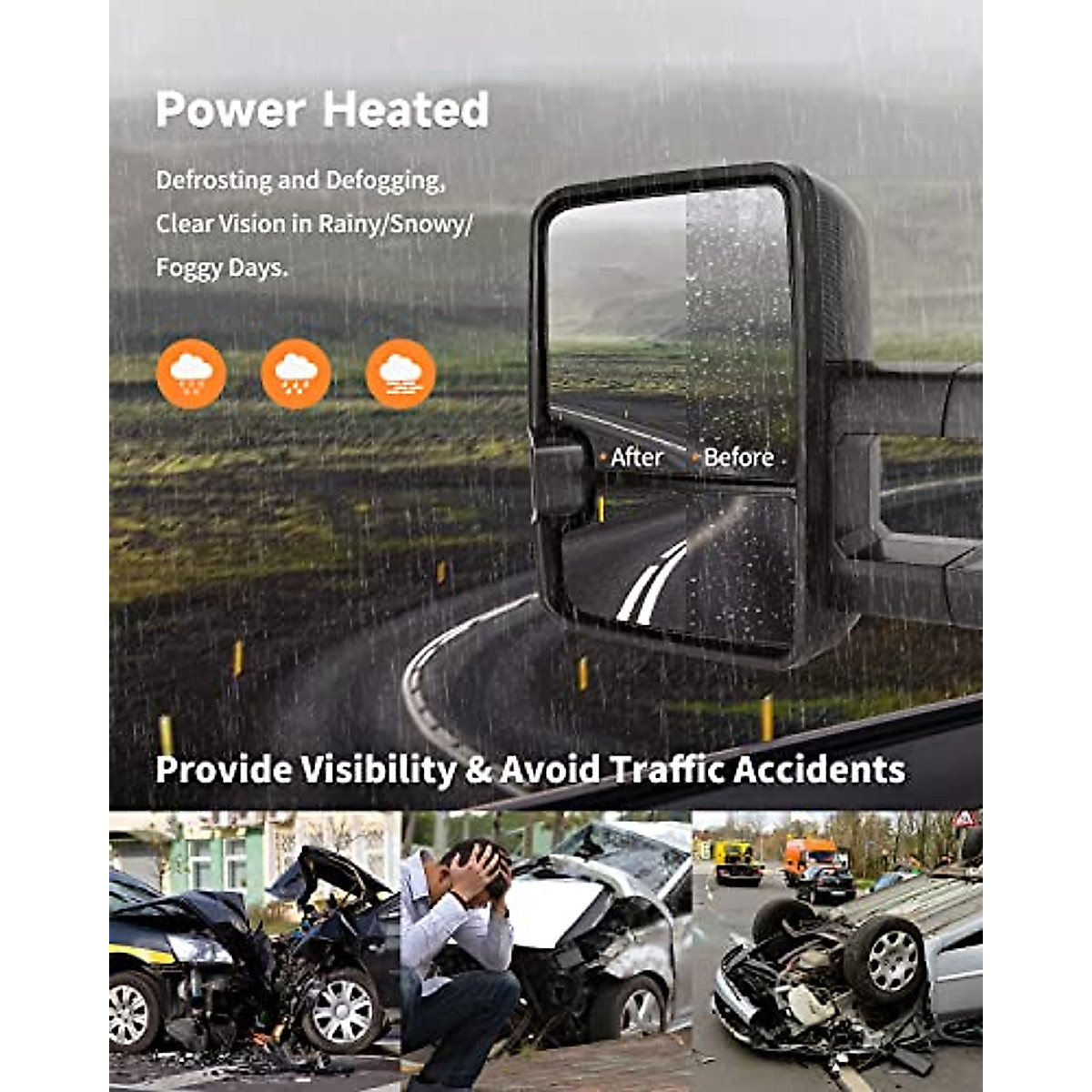 YISHUEE Tow Mirrors fit for 2014-2018 for Chevy for GMC 1500 2015-2019 for Chevy for GMC 2500 HD 3500 HD Side Mirror with Power Heated Lens with LED Light Turn Signal Light Black Carbon Fibre 1 Pair