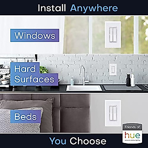 RunLessWire Click for Philips Hue Wireless Dimmer Light Switch, Smart Switch with Battery-Free Installation (Switch, White)