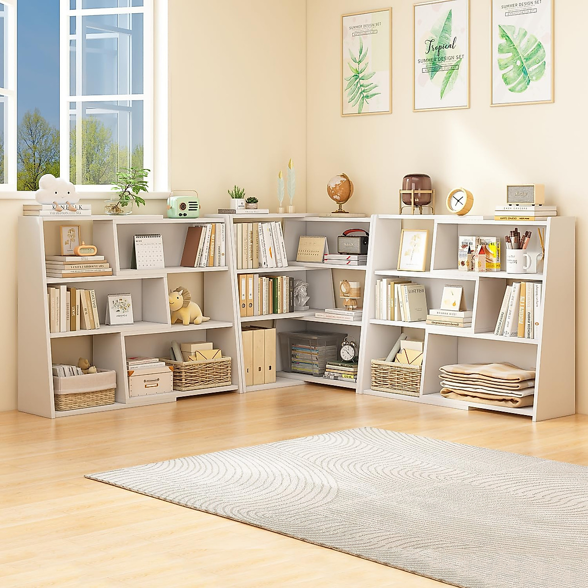 IOTXY Wooden Extendable Shelf Bookcase - 3-Tier Ladder Low Short Bookshelf for Small Space or Corner, White, S