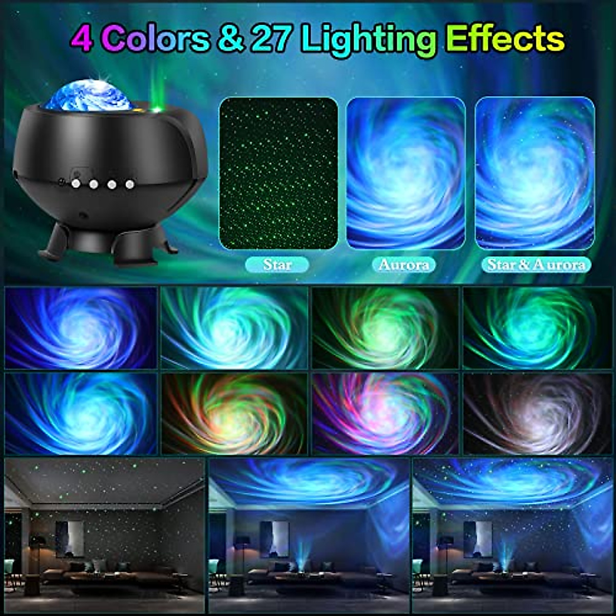 Star Projector Galaxy Light, Aurora Galaxy Star Light Projector with Remote Control, Timing Function & Bluetooth Music Speaker, Ceiling Starlight Night Light Projector for Bedroom