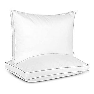 Dreamhood Luxury Goose Feather Down Pillow King Size Set of 2 - Made in USA Firm Gusseted Bed Pillows for Sleeping with Soft Premium 500 TC Cooling Cotton Shell