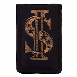 Leatherboss Genuine Leather Dollar Design Bifold Money Clip Wallet, Black